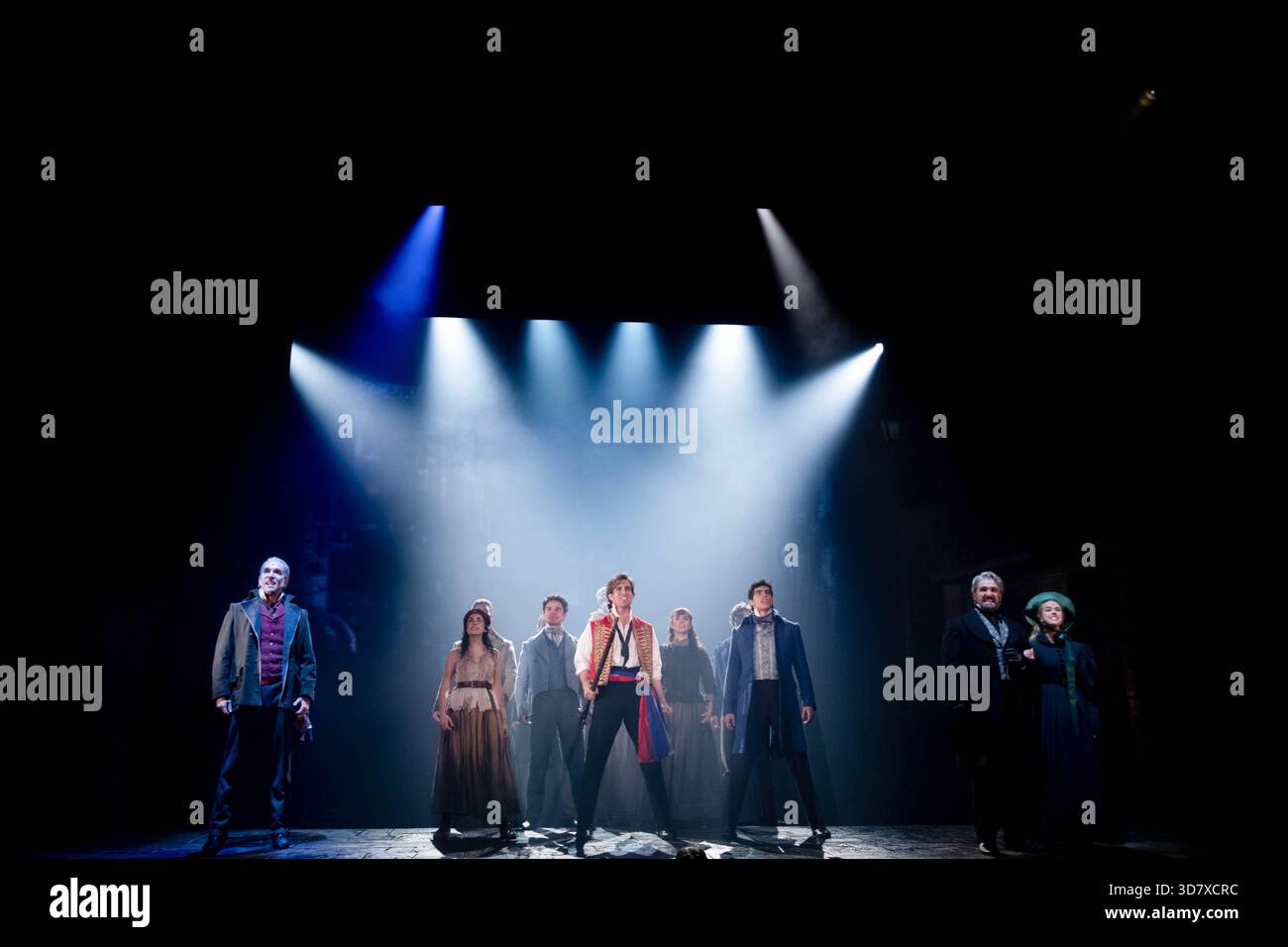 Cast members perform during a press preview of Los Miserables, el ...