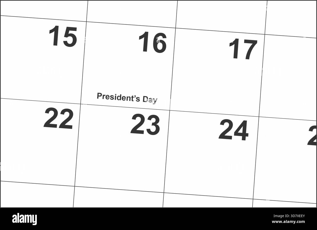 February 2026 Calendar Detail President's Day Date Stock Photo - Alamy
