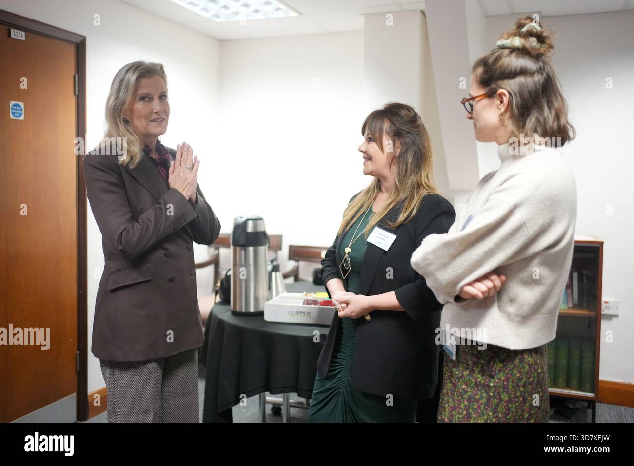 The Duchess of Edinburgh speaks to patient Francesca Liasides (centre ...
