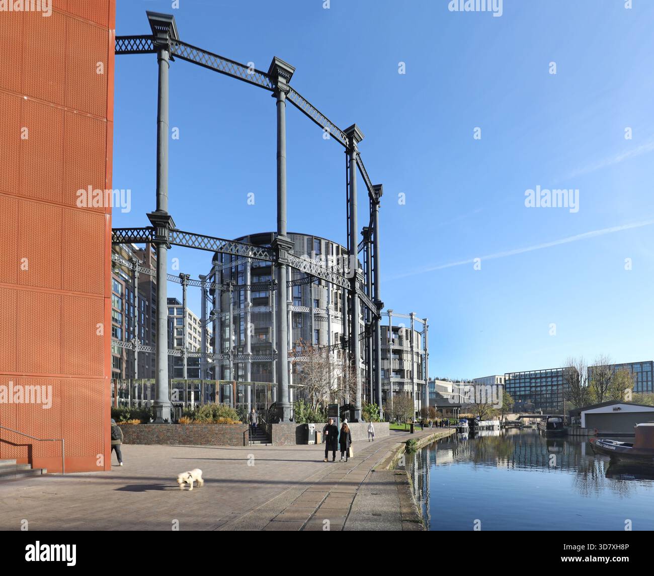 Converted Victorian gasometer structures in Gasholder Park, Kings Cross ...