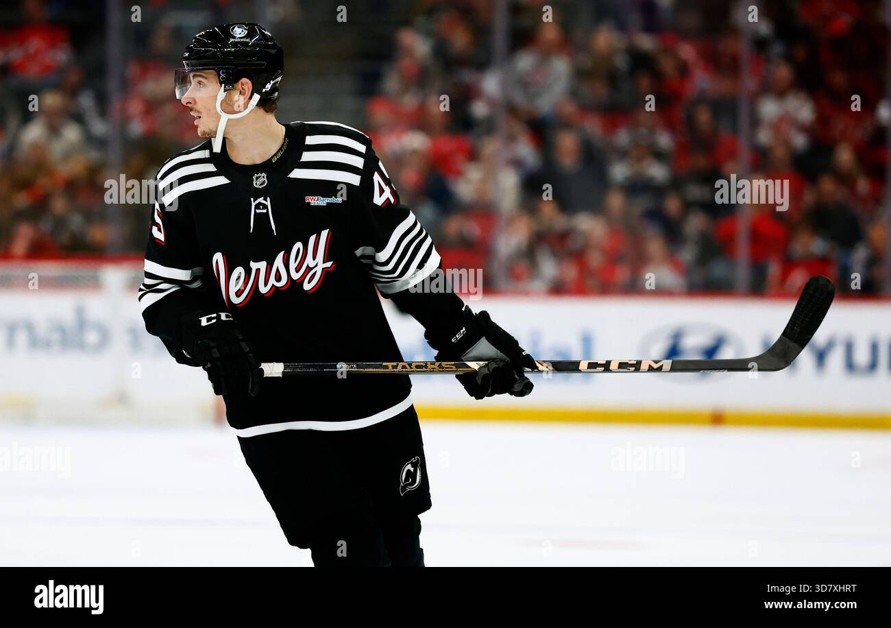 New Jersey Devils defenseman Colton White (45) during the first period ...
