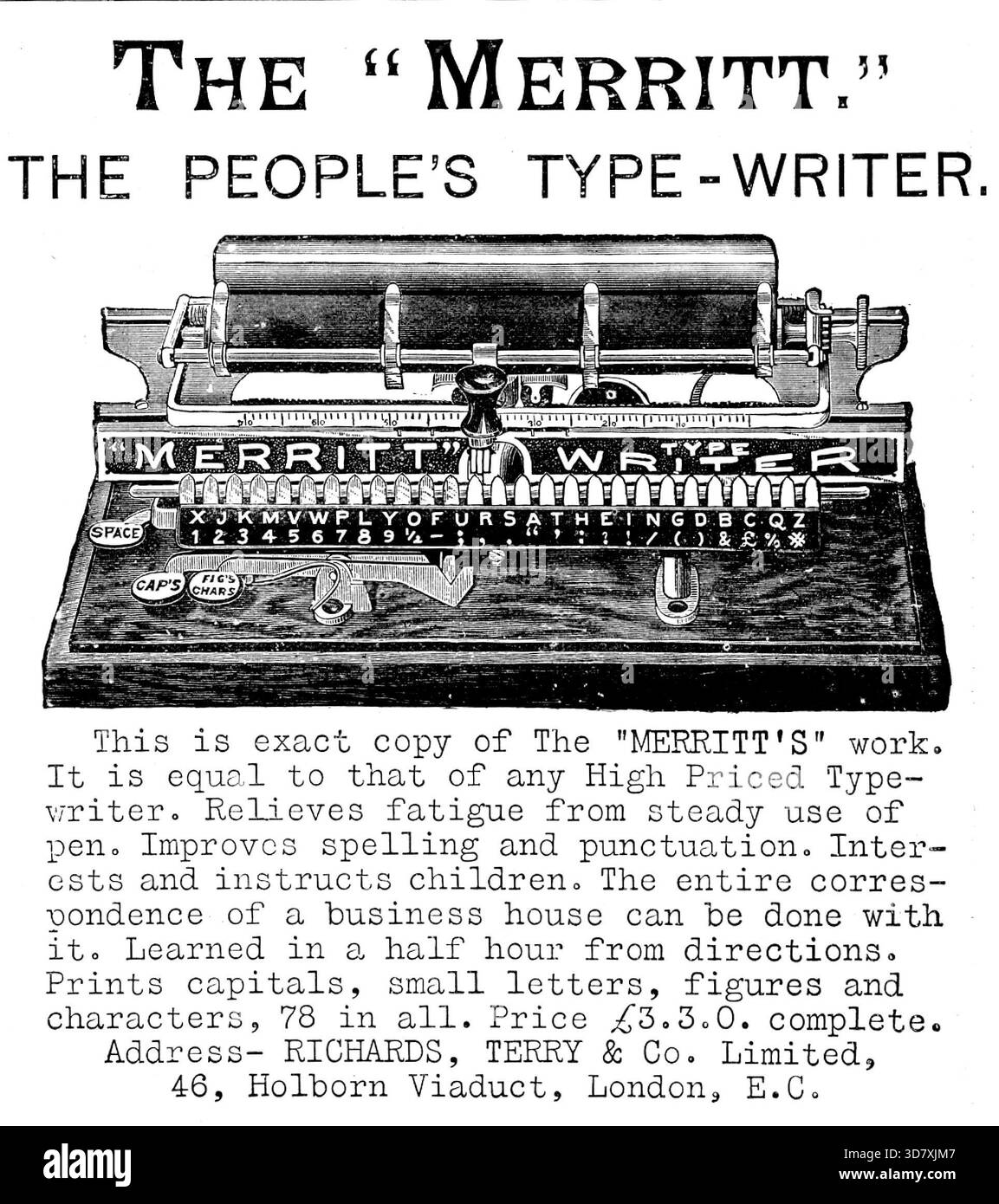 Advertisement for the "Merritt", the People's Type-Writer, 1890. 'This ...