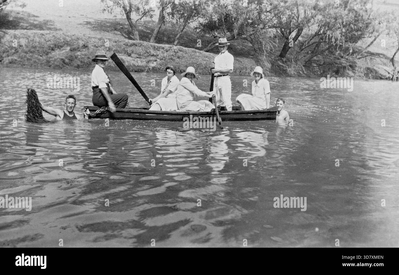 Brisbane River around Toogoolawah, 1928. Jack Bain is at the back of ...