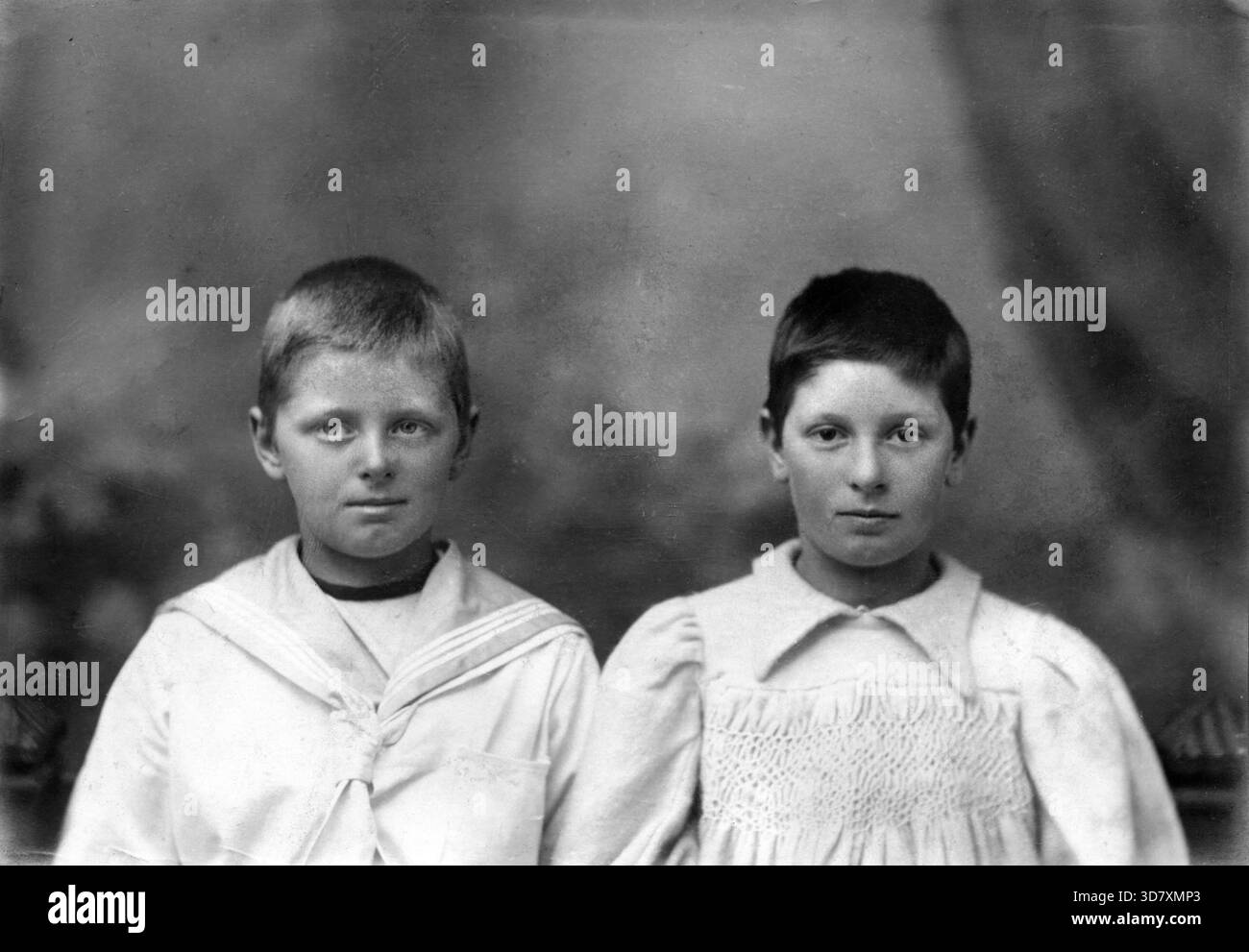 Portrait of two unknown siblings (brother and sister), c1900s Stock ...