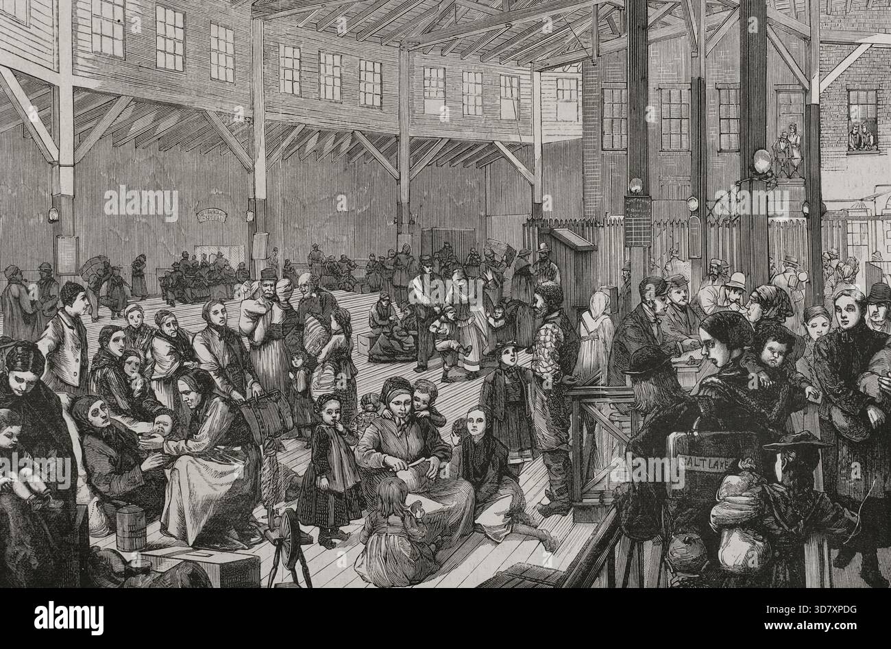 Mormon emigrants at Castle Garden, New York, USA, 1878. From "La ...