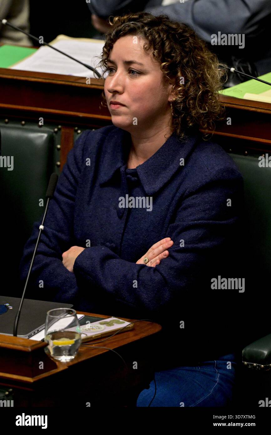 Ecolo's Sarah Schlitz pictured during a plenary session of the Chamber ...