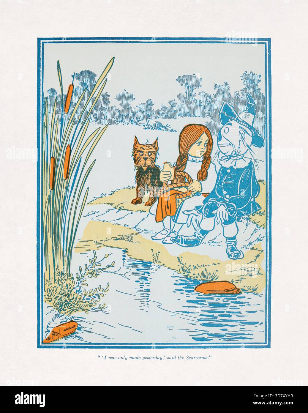 Illustration depicting Dorothy and her dog Toto meeting the Scarecrow ...