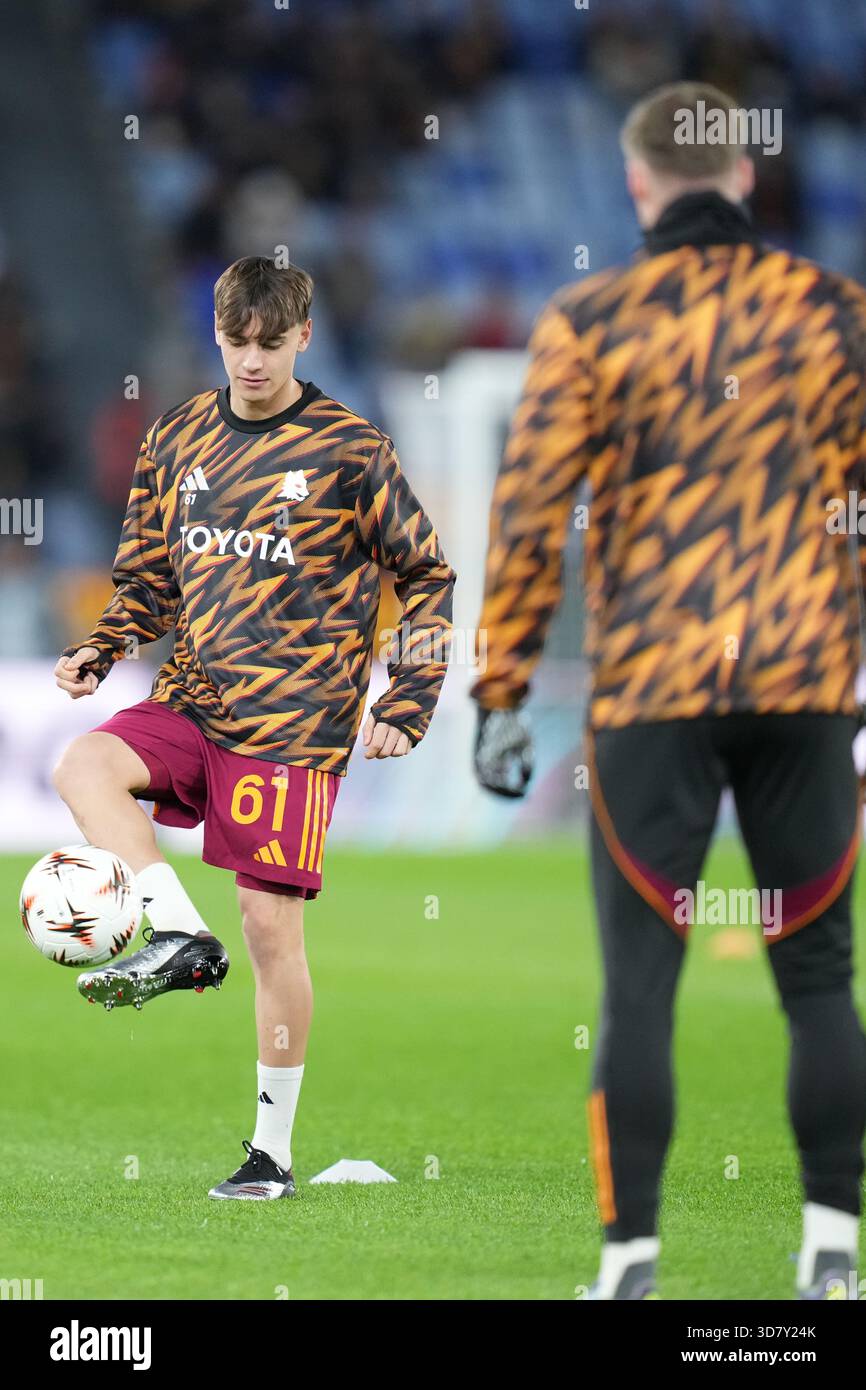 Roma’s Niccolo Pisilli during the Uefa Europa League soccer match ...