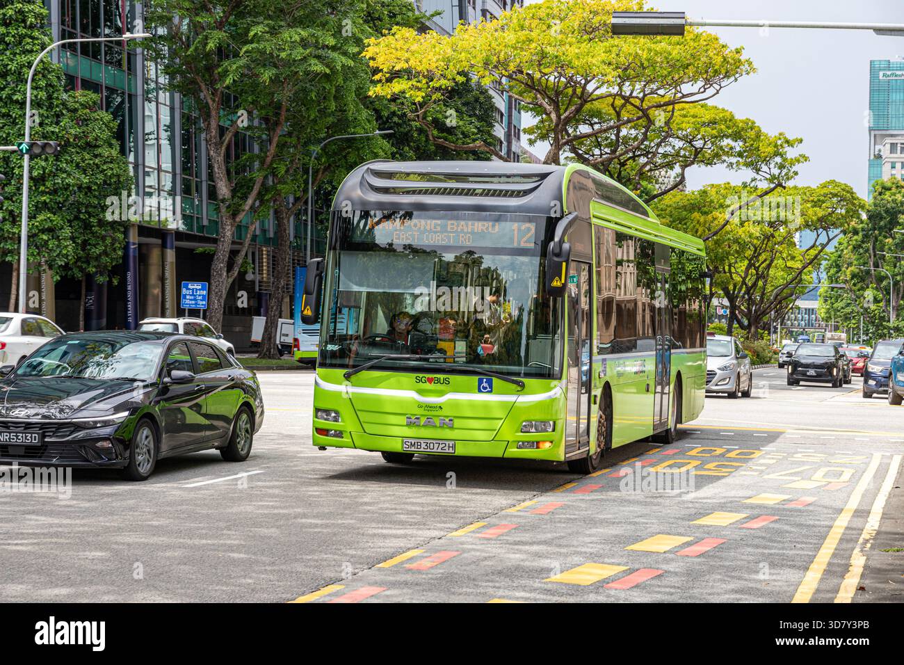 A No 12 bus in Victoria Street in the centre of Singapore, Southeast ...