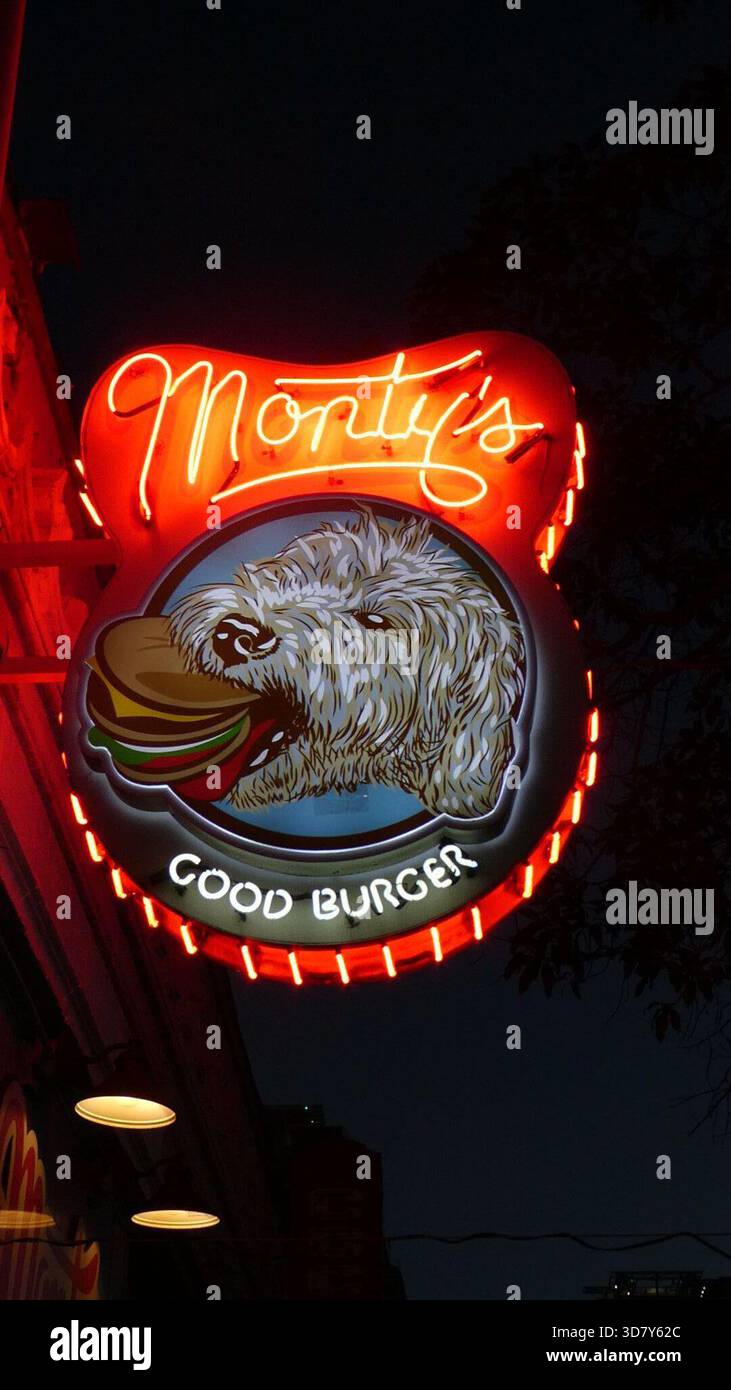 Los Angeles, California, USA 25th November 2025 Montys Good Burger Neon ...