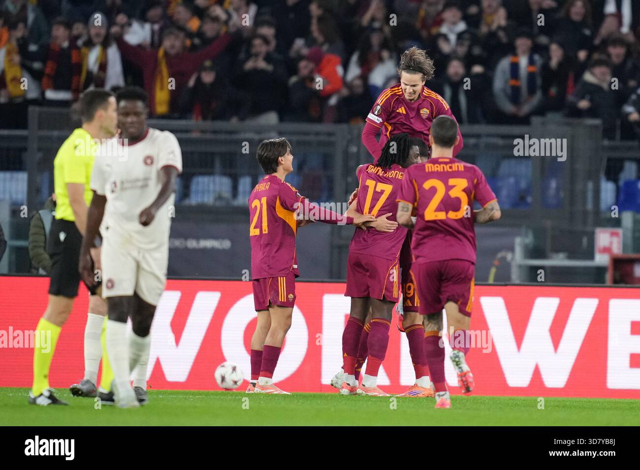 Roma’s Neil El Aynaoui celebrates after scoring during the Uefa Europa ...