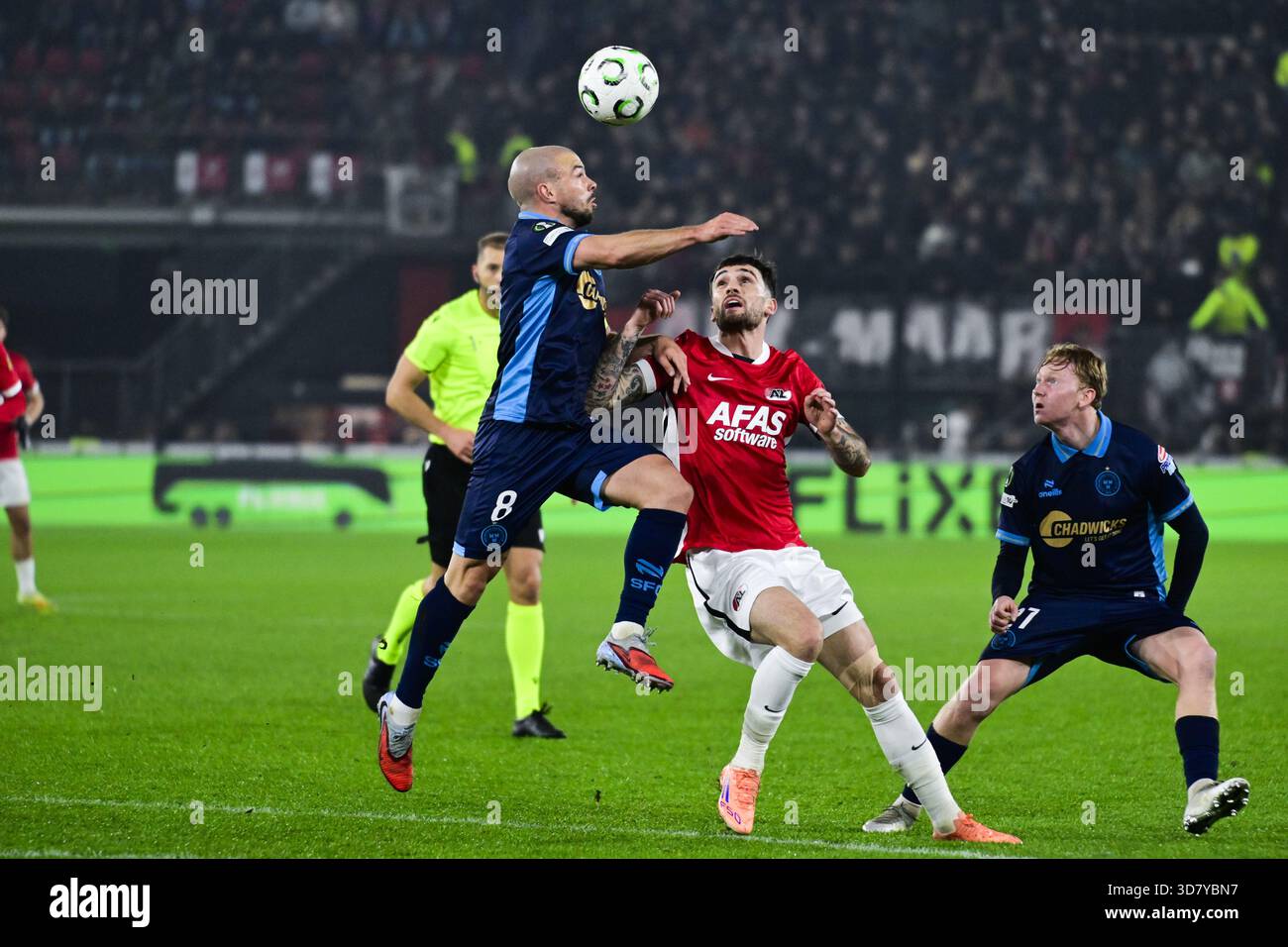 ALKMAAR - (l-r) Mark Coyle of Shelbourne FC, Troy Parrott of AZ during ...