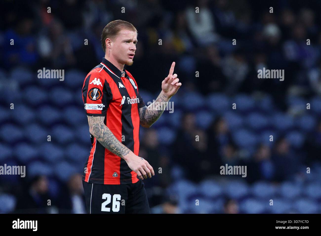 Nice's Melvin Bard gestures during the Europa League opening phase ...