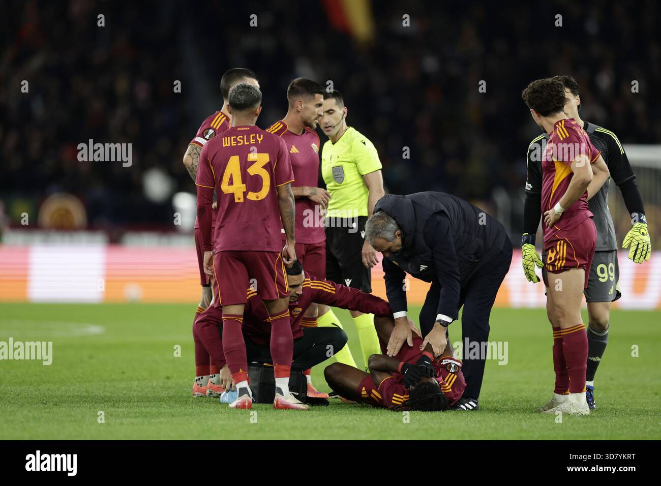 Roma's French midfielder Manu Kone injured during UEFA Europa League ...