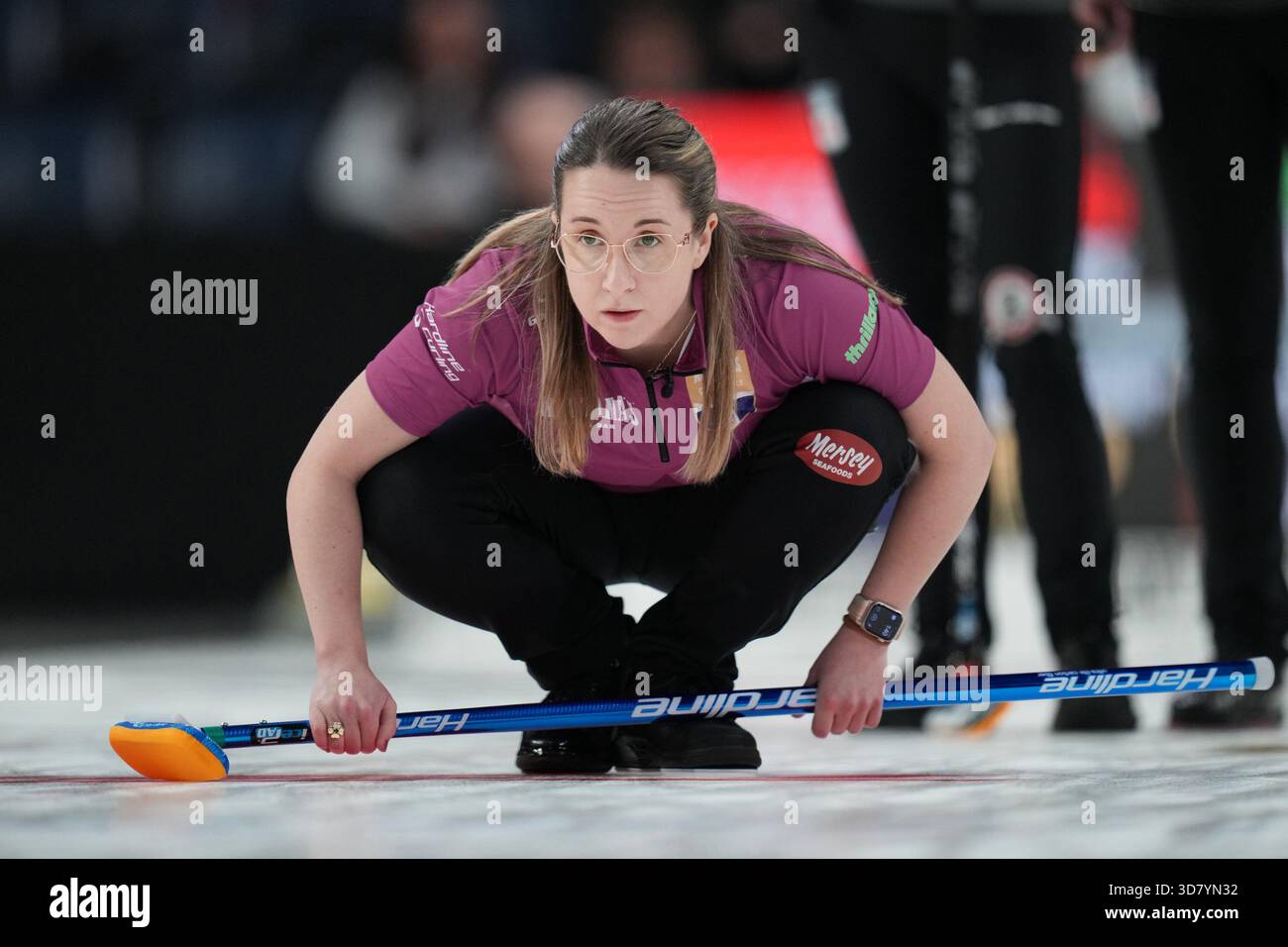 Christina Black watches a stone during Canadian Olympic curling trials ...