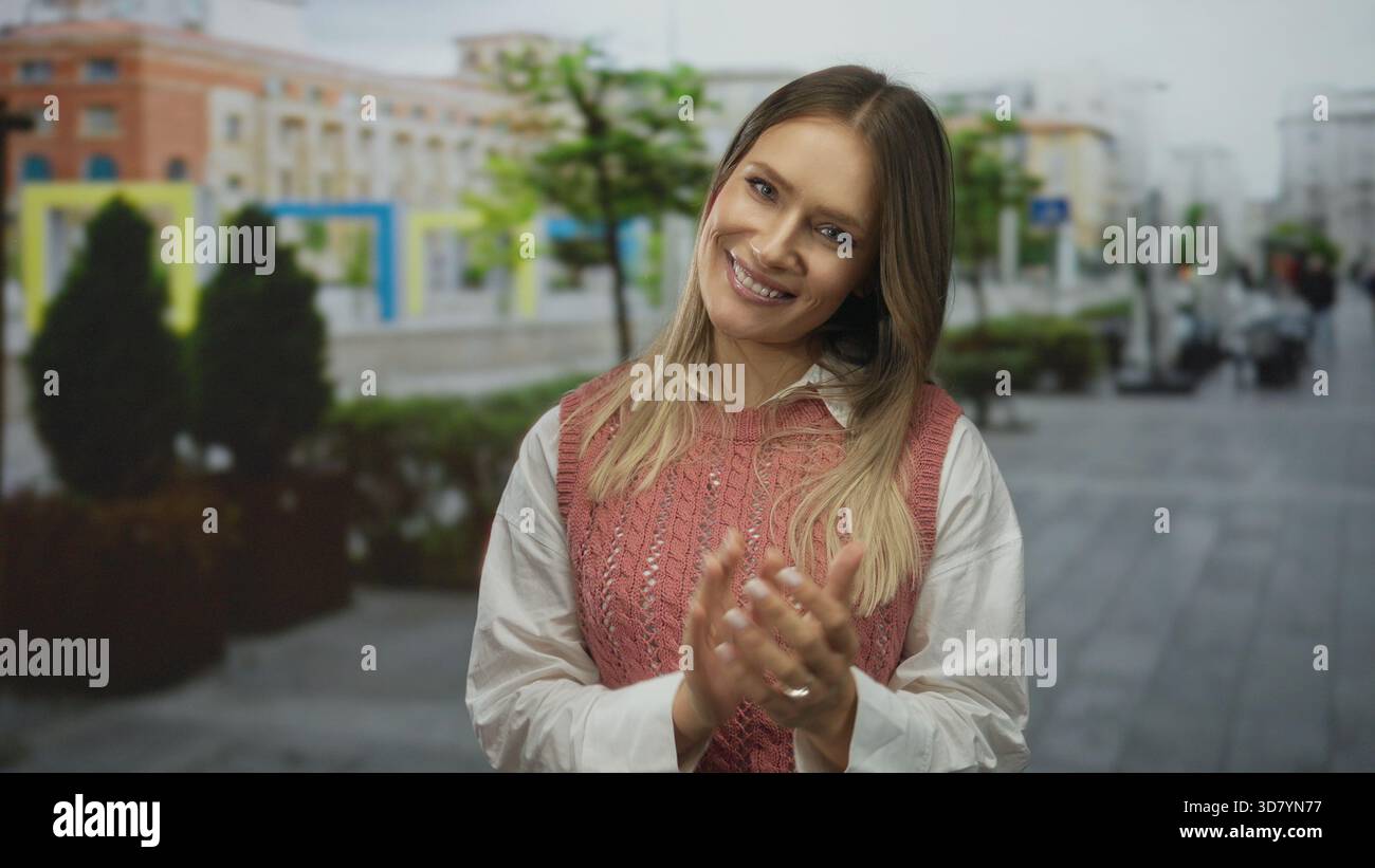 Woman clapping happily in sunny hi-res stock photography and images - Alamy