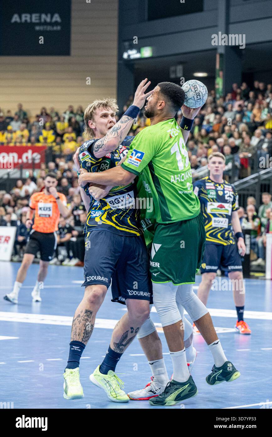 Edwin Aspenbäck (Rhein-Neckar Löwen, 78), Philipp Ahouansou (HSG ...