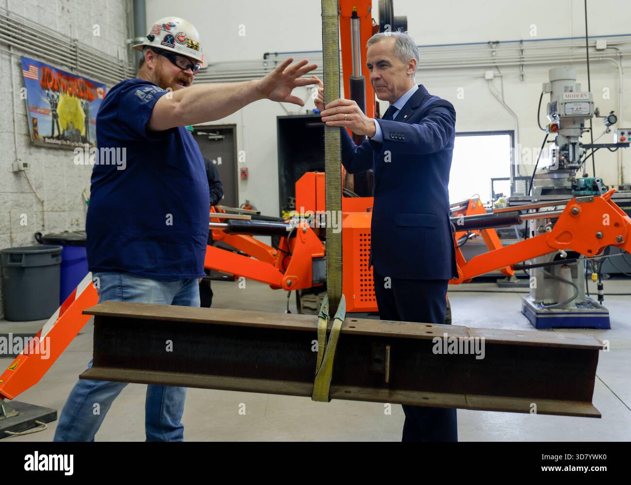 Prime Minister Mark Carney meets with ironworkers in Calgary, Alta ...