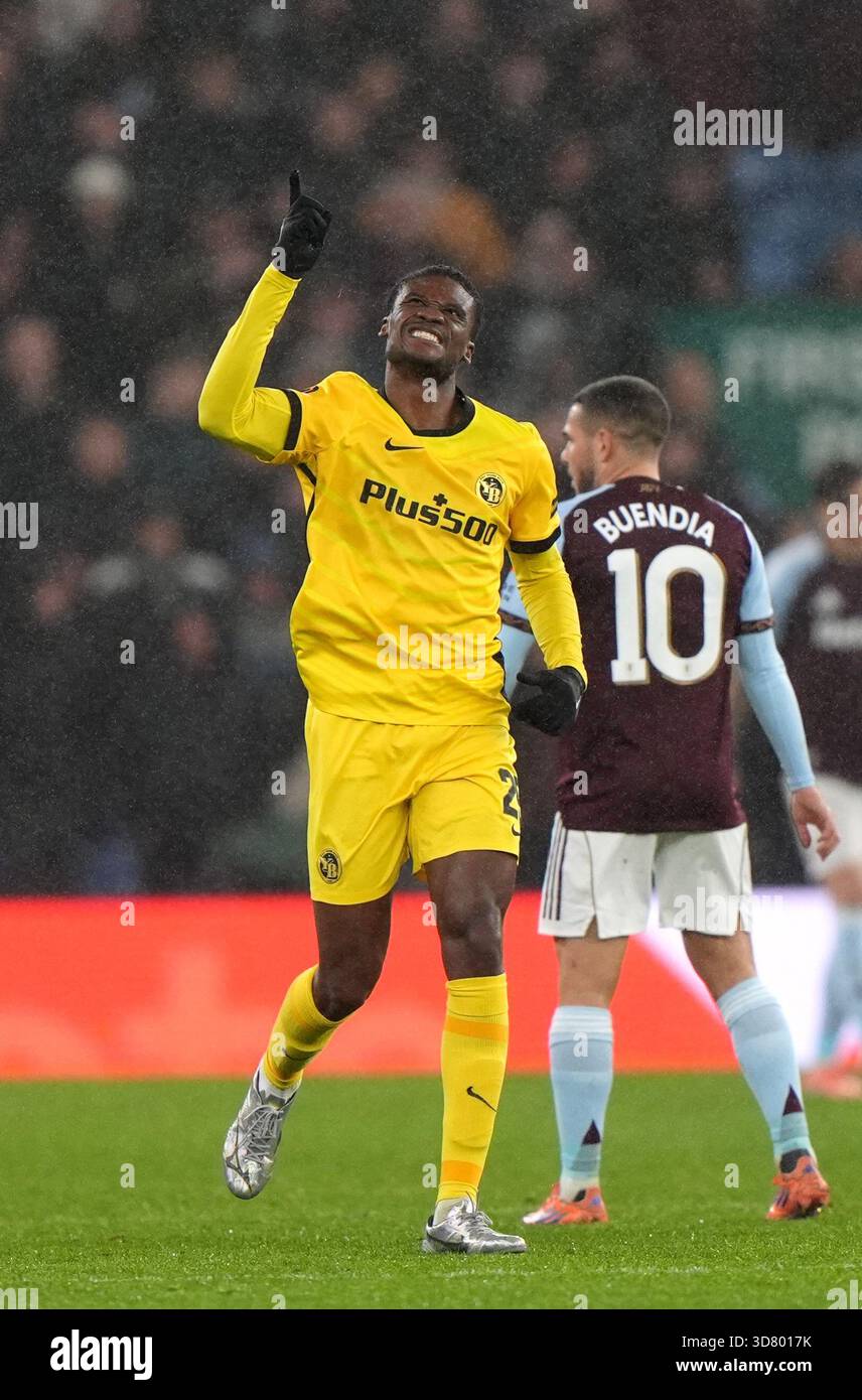 BSC Young Boys' Chris Bedia celebrates scoring their side's first goal ...