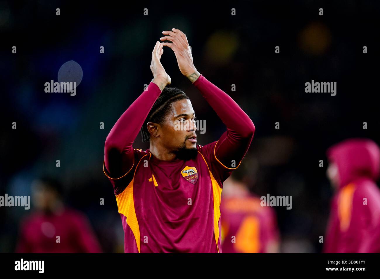 Leon Bailey of AS Roma greets the fans at the end of the UEFA Europa ...