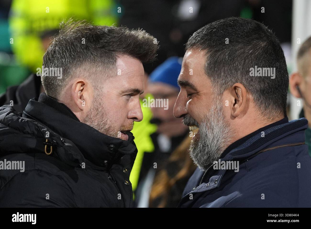 Shamrock Rovers manager Stephen Bradley (left) and Shakhtar head coach ...