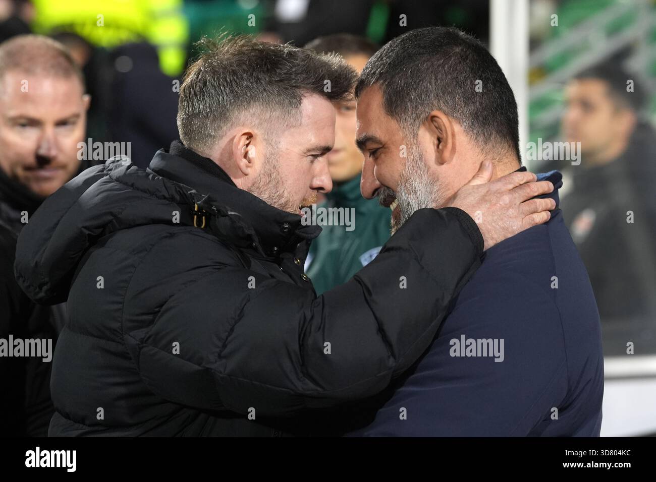 Shamrock Rovers manager Stephen Bradley (left) and Shakhtar head coach ...
