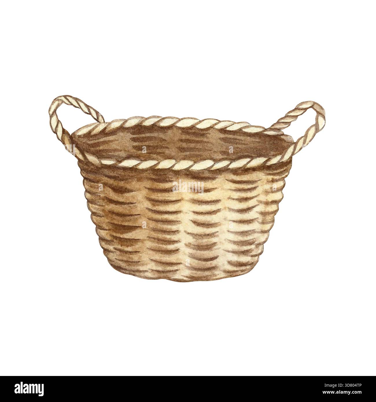 A wicker basket. The illustration is made by hand in watercolor ...