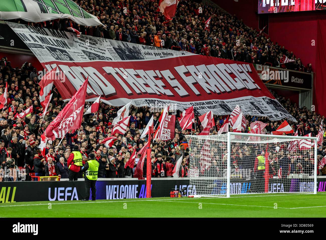 Nottingham Forest fans with banners before the game during the UEFA ...
