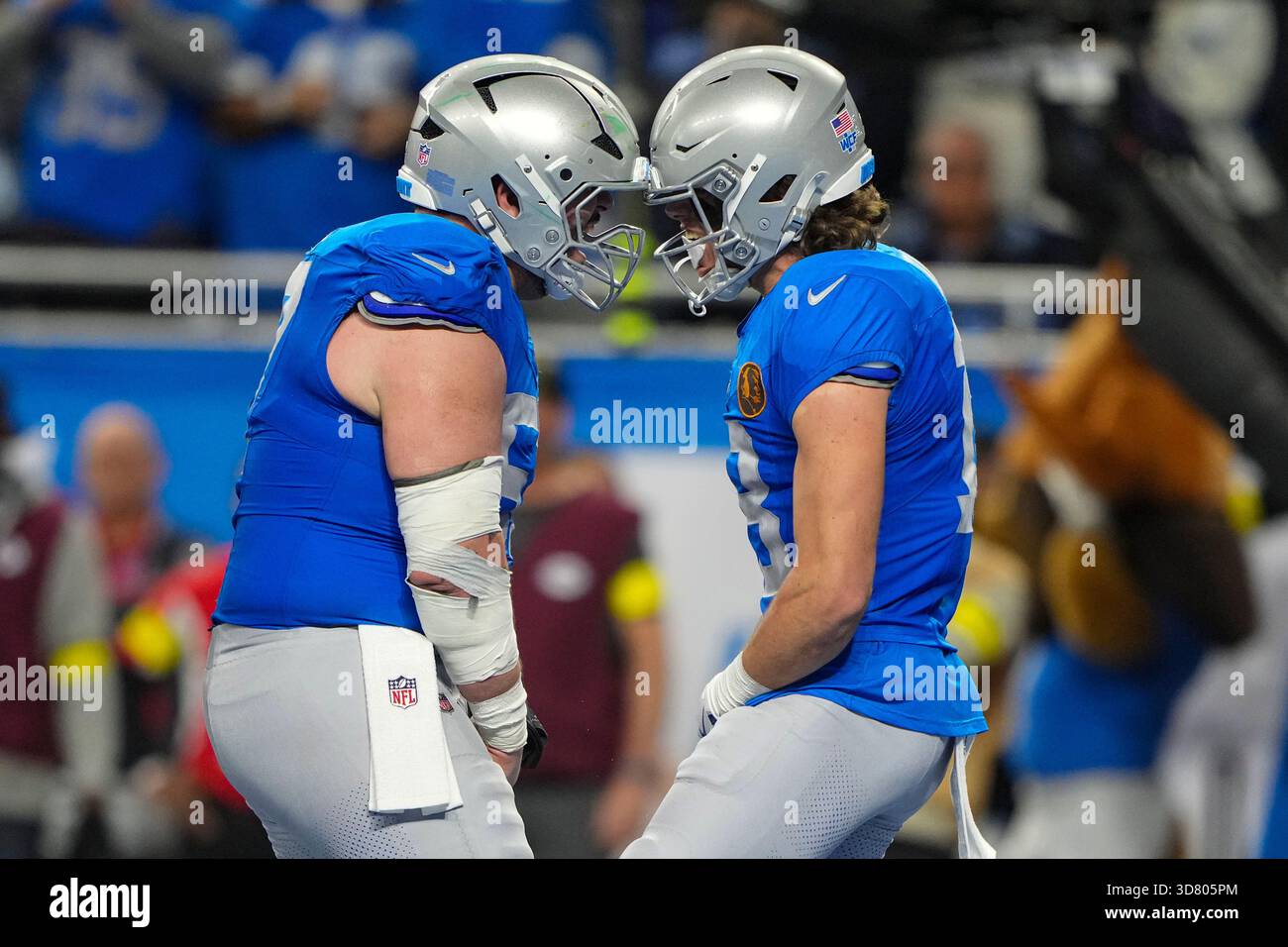 Detroit Lions wide receiver Isaac TeSlaa (18) celebrates a touchdown ...