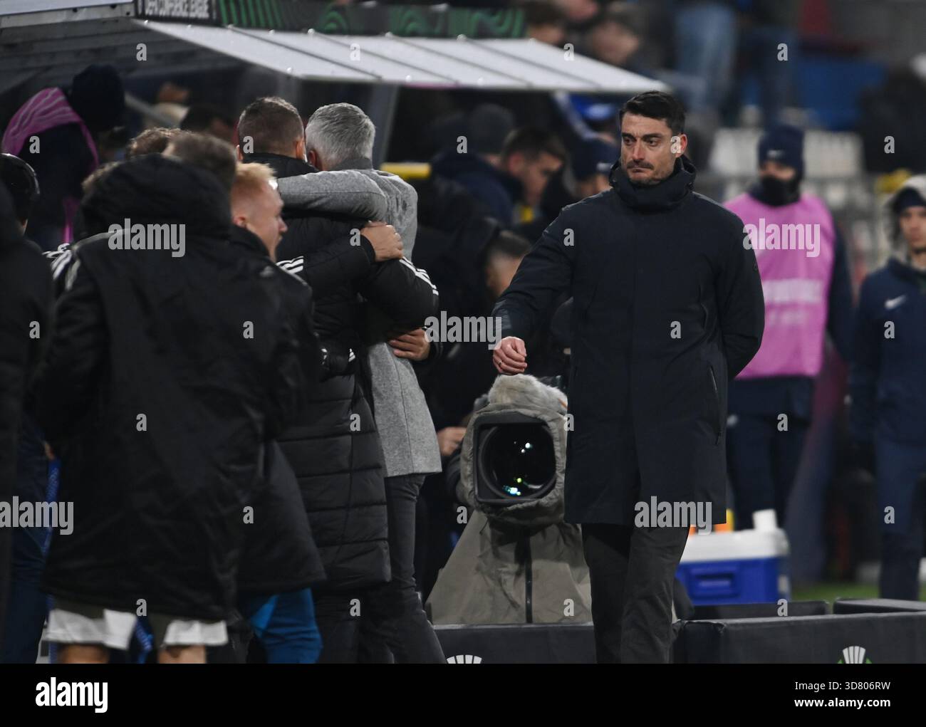 Celje head coach Albert Riera (right) came to greet the Olomouc bench ...