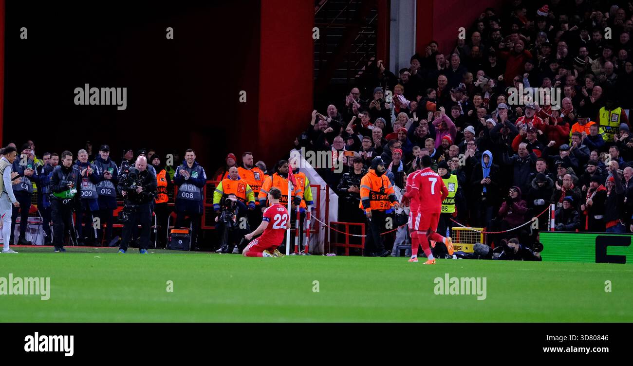 Ryan Yates of Nottingham Forest celebrates his goal in the 27th minute ...