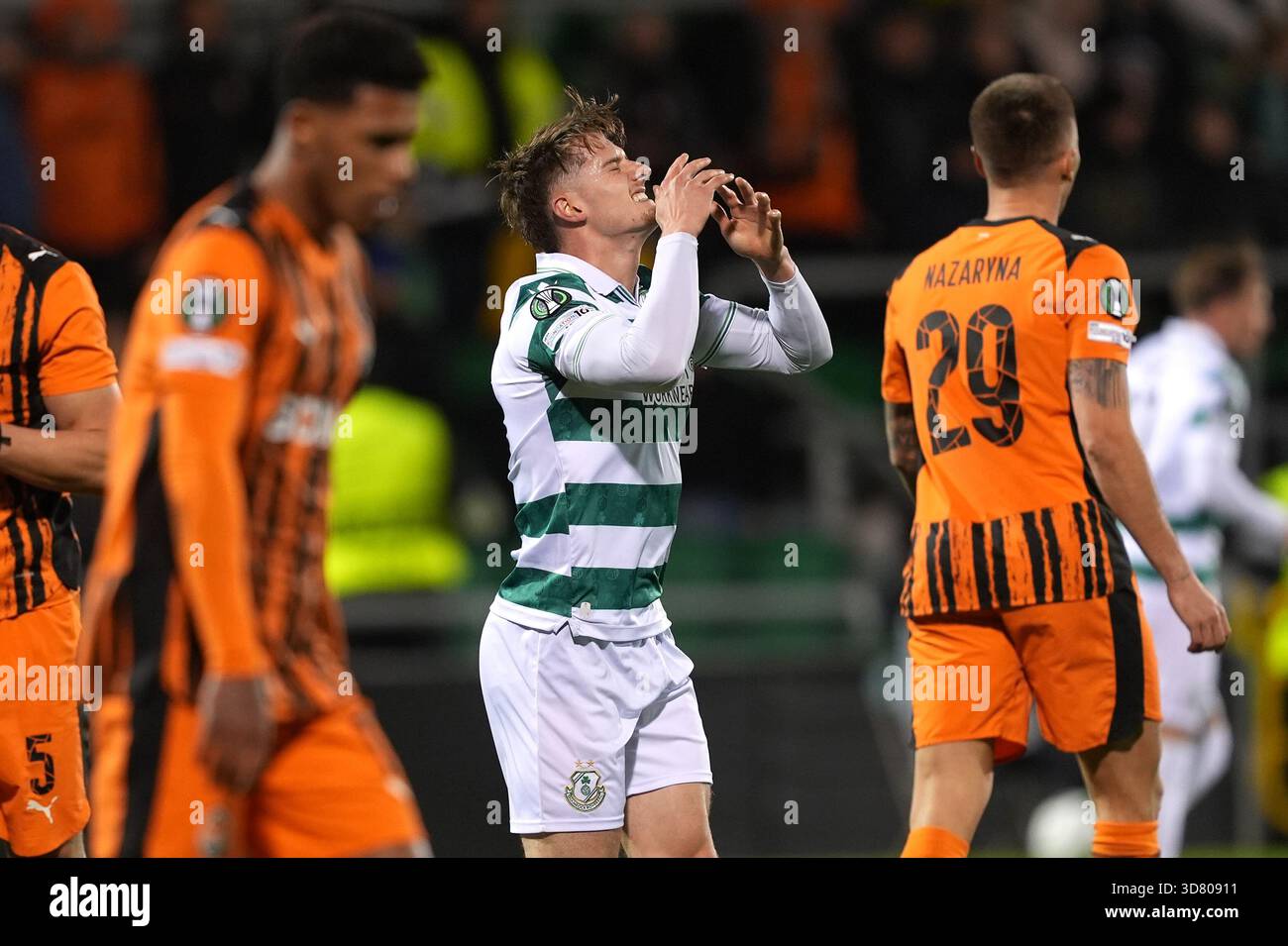 Shamrock Rovers' John McGovern rues a missed chance during the UEFA ...