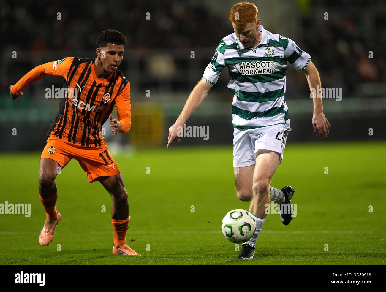 Shamrock Rovers' Rory Gaffney (right) and Shakhtar's Vinicius Tobias ...