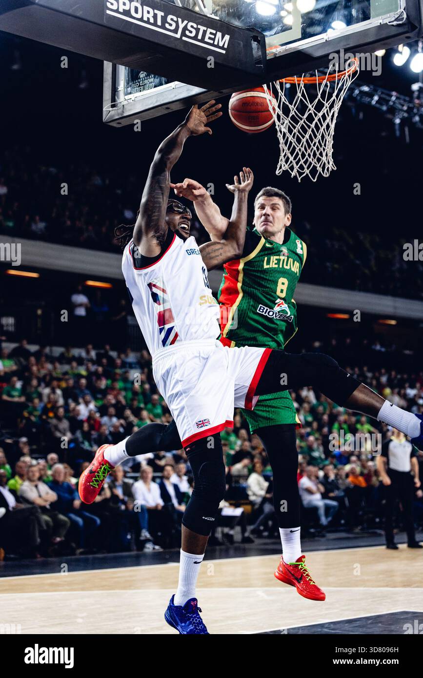 London, UK, 27 November, 2025. Lithuania's Arturas Gudaitis blocks GB's ...