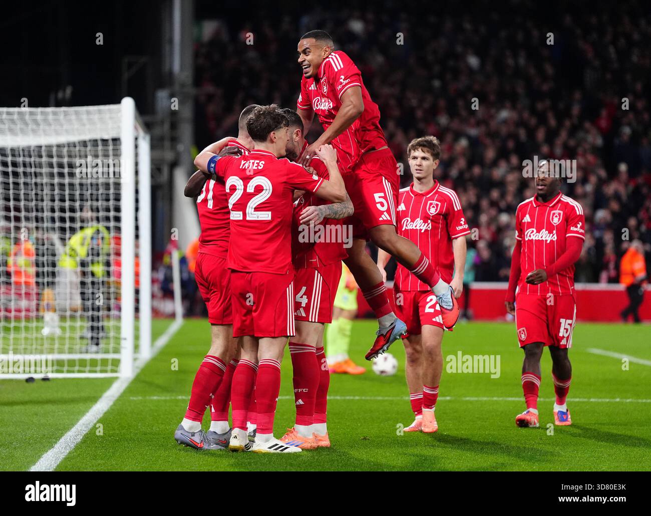 Nottingham Forest's Murillo (top) celebrates with team-mates after ...