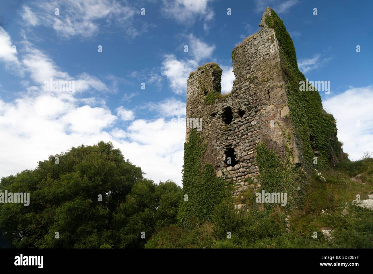 The 13th century Dunhill castle located high above the Anne valley in ...