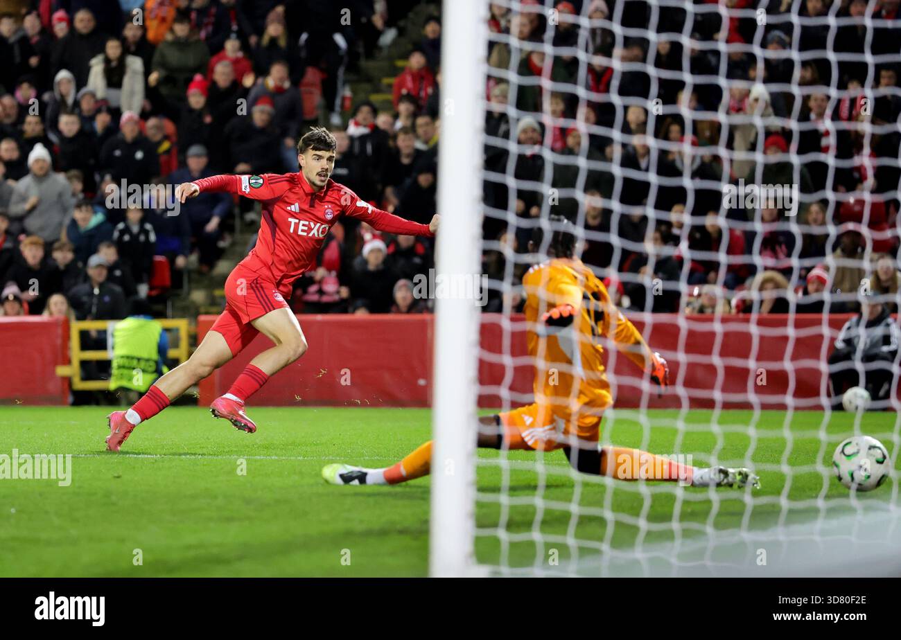 Aberdeen's Nicolas Milanovic has a shot on goal during the UEFA ...