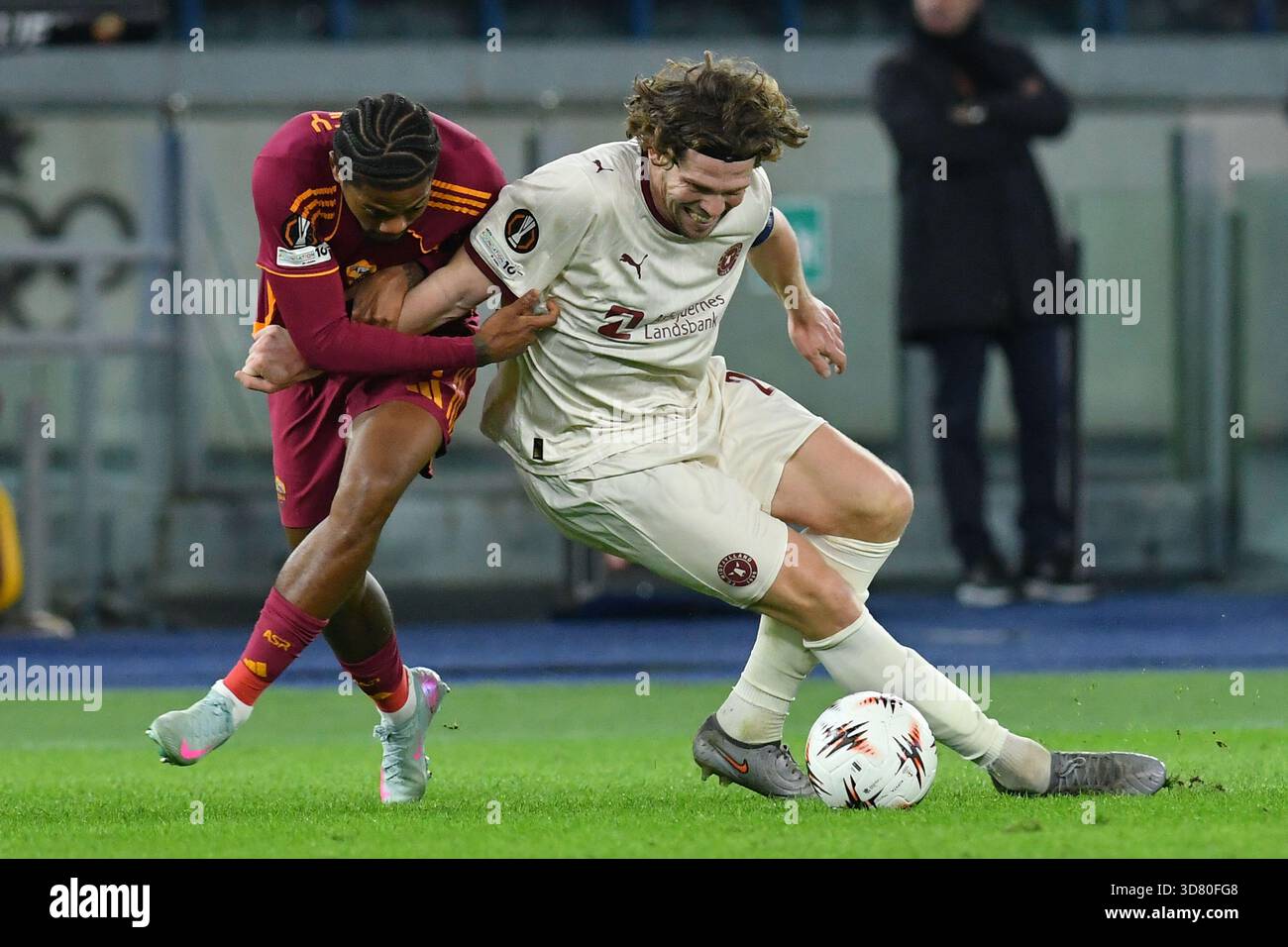Leon Bailey of AS Roma,Mads Bech Sorensen of FC Midtjylland during the ...