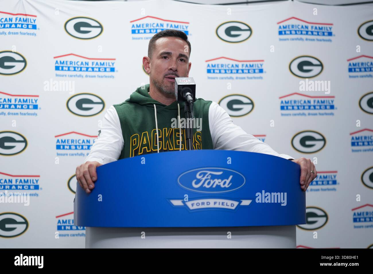 Green Bay Packers head coach Matt LaFleur speaks during a press ...