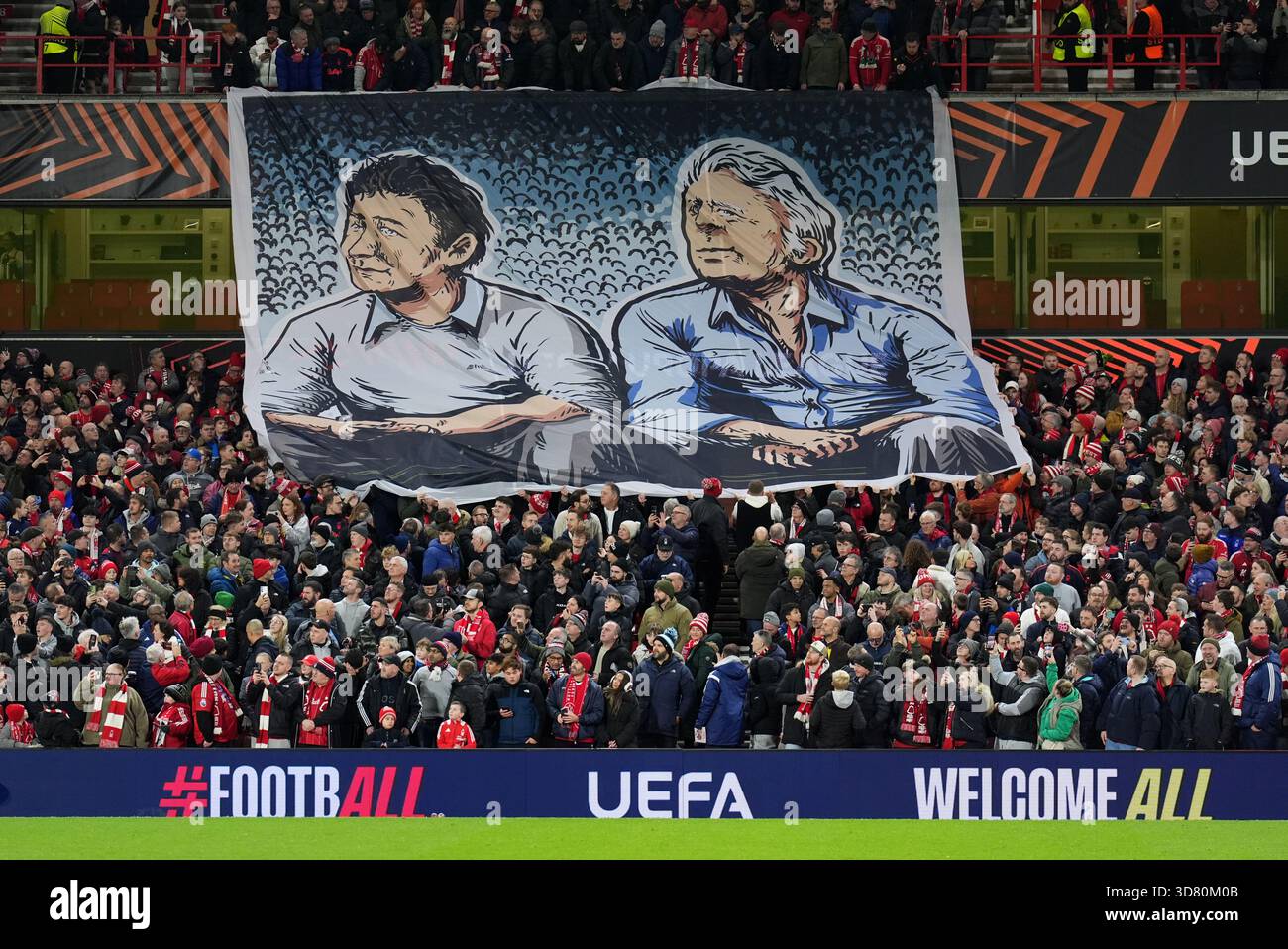 A banner of former Nottingham Forest manager Brian Clough (left) with ...