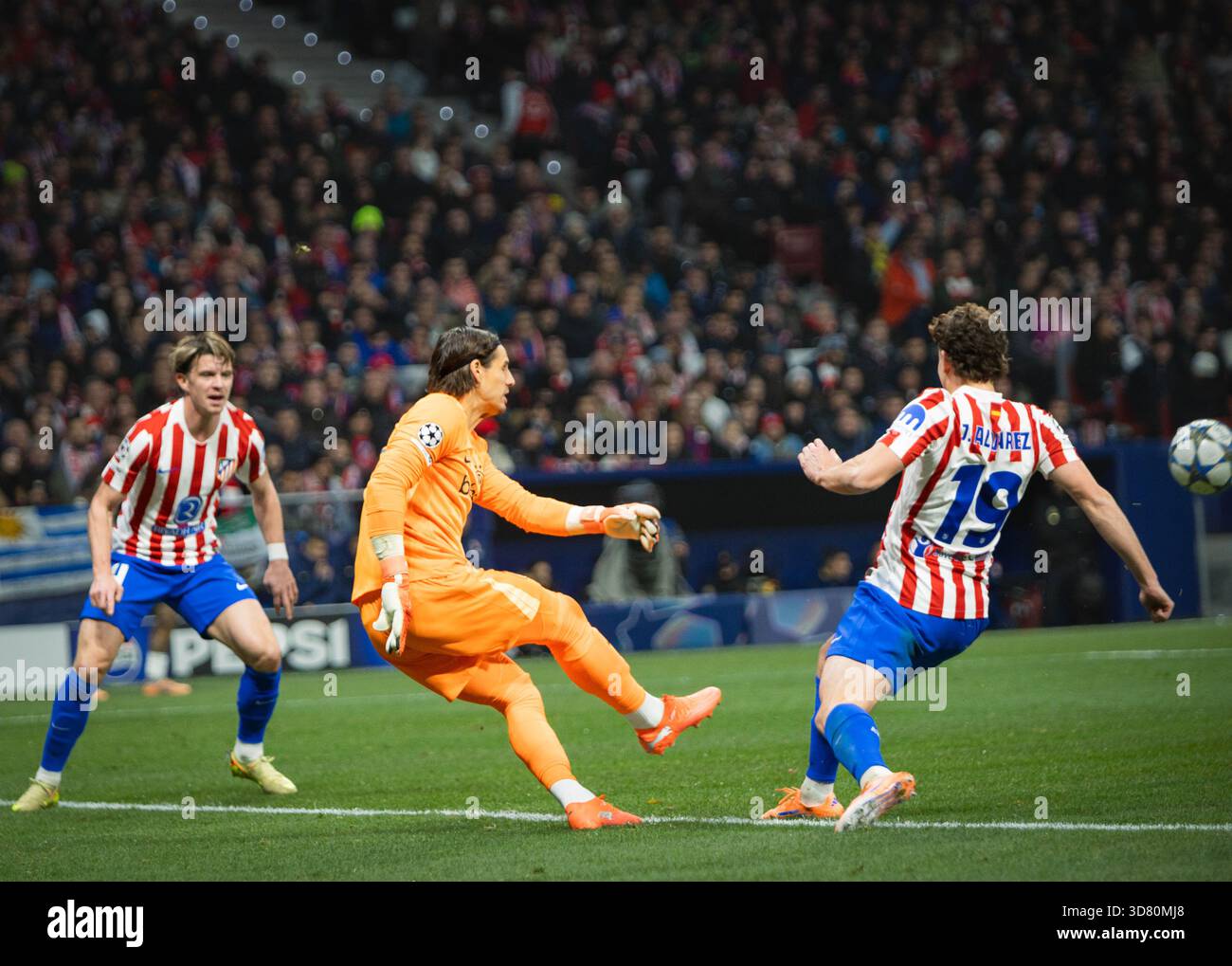 Pablo Barrios Rivas and Julian Alvarez (Atletico de Madrid) approaching ...