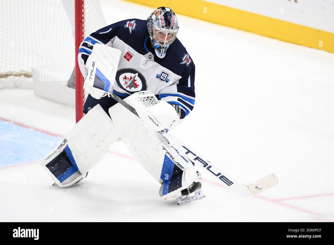 Winnipeg Jets goaltender Eric Comrie (1) in action during the third ...