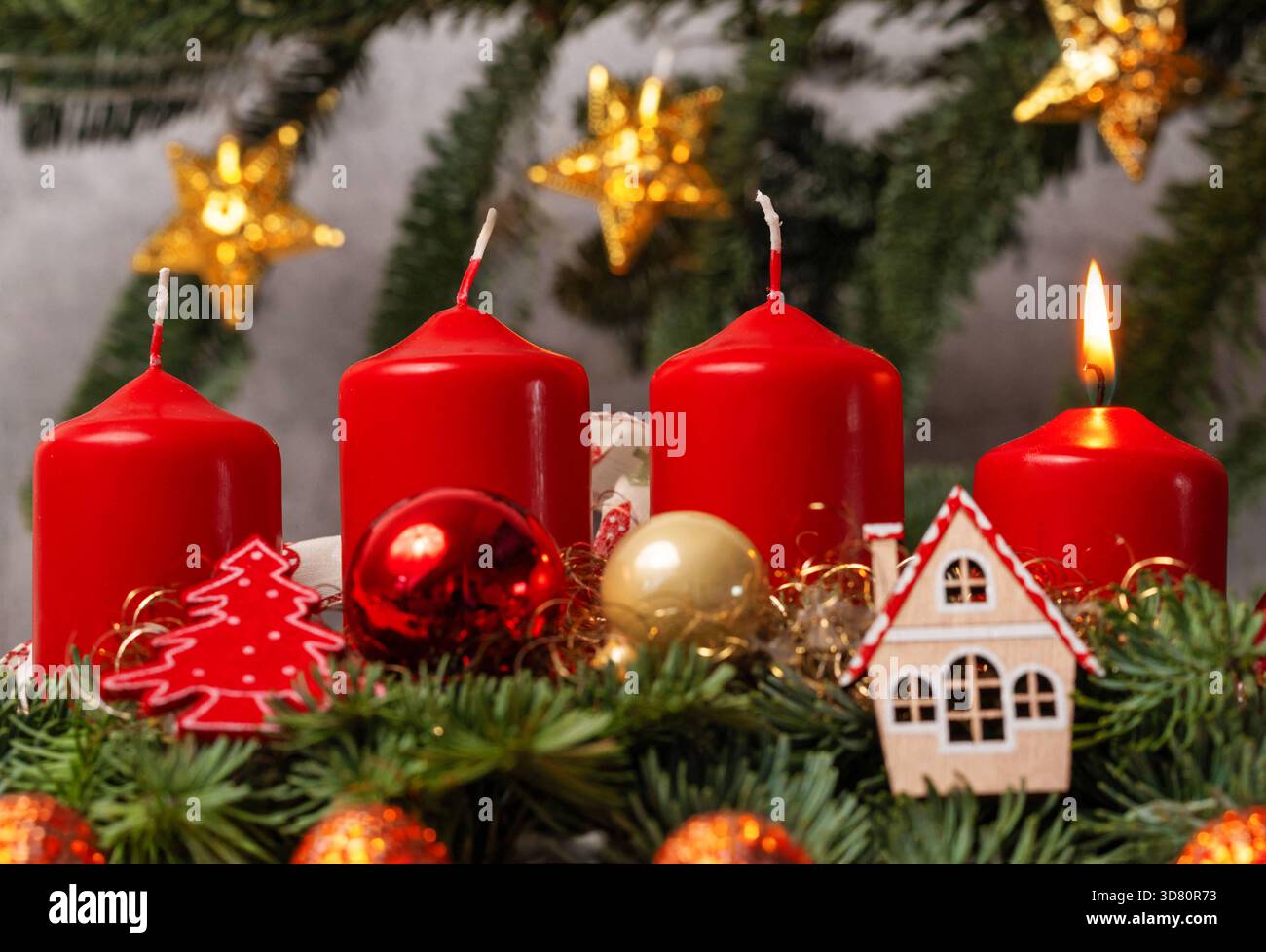 Bavaria, Germany - November 27, 2025: First Advent candle burns on a ...