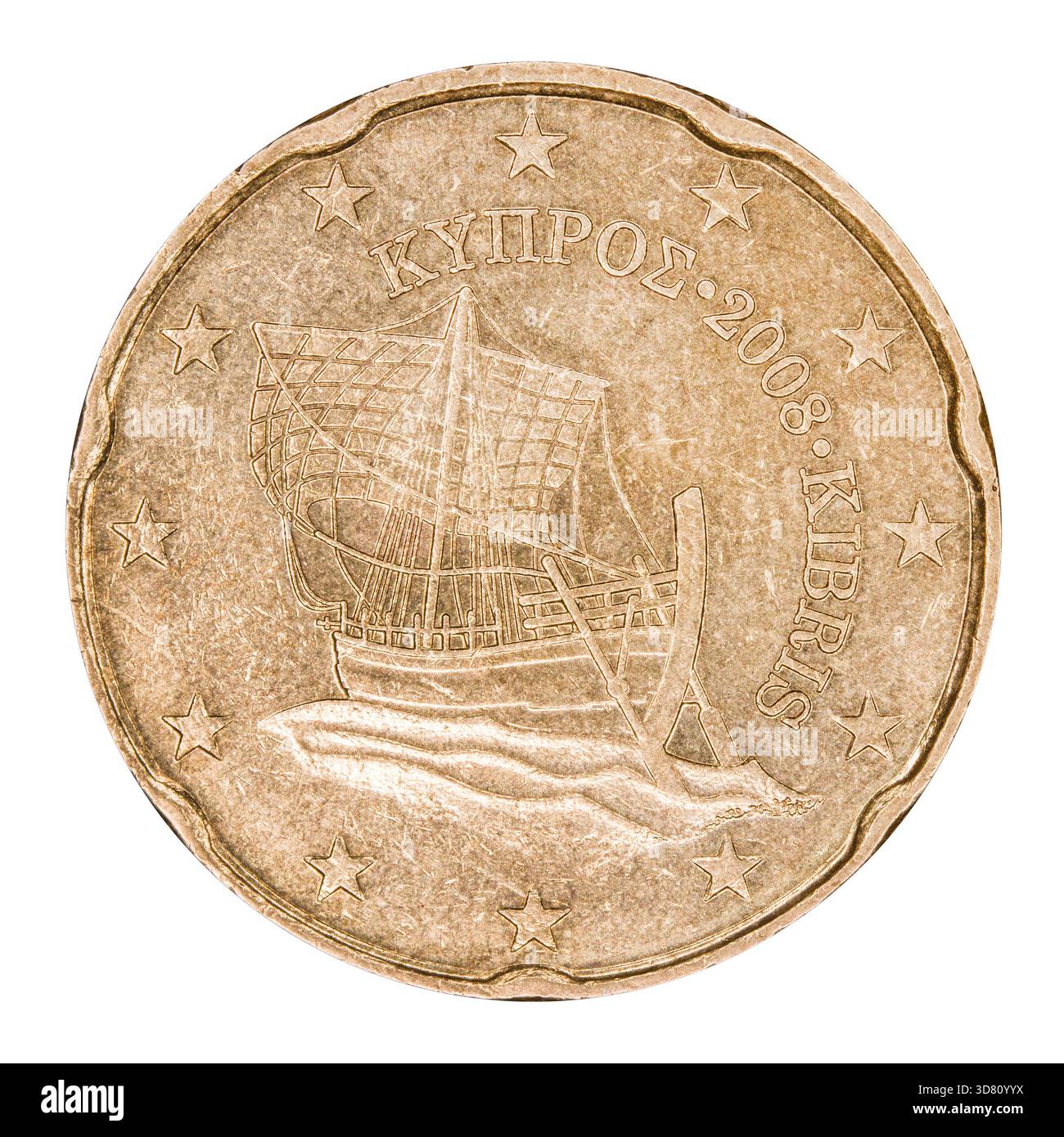 Ship from Kyrenia on a 20-cent coin, Cyprus Stock Photo - Alamy