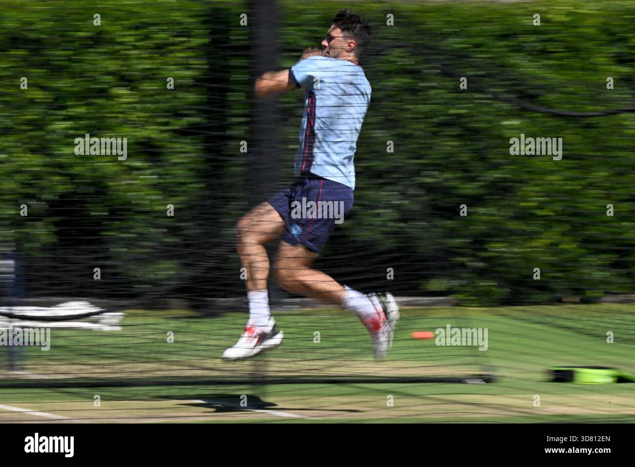 Australian cricket captain Pat Cummins bowling during a NSW Blues net ...