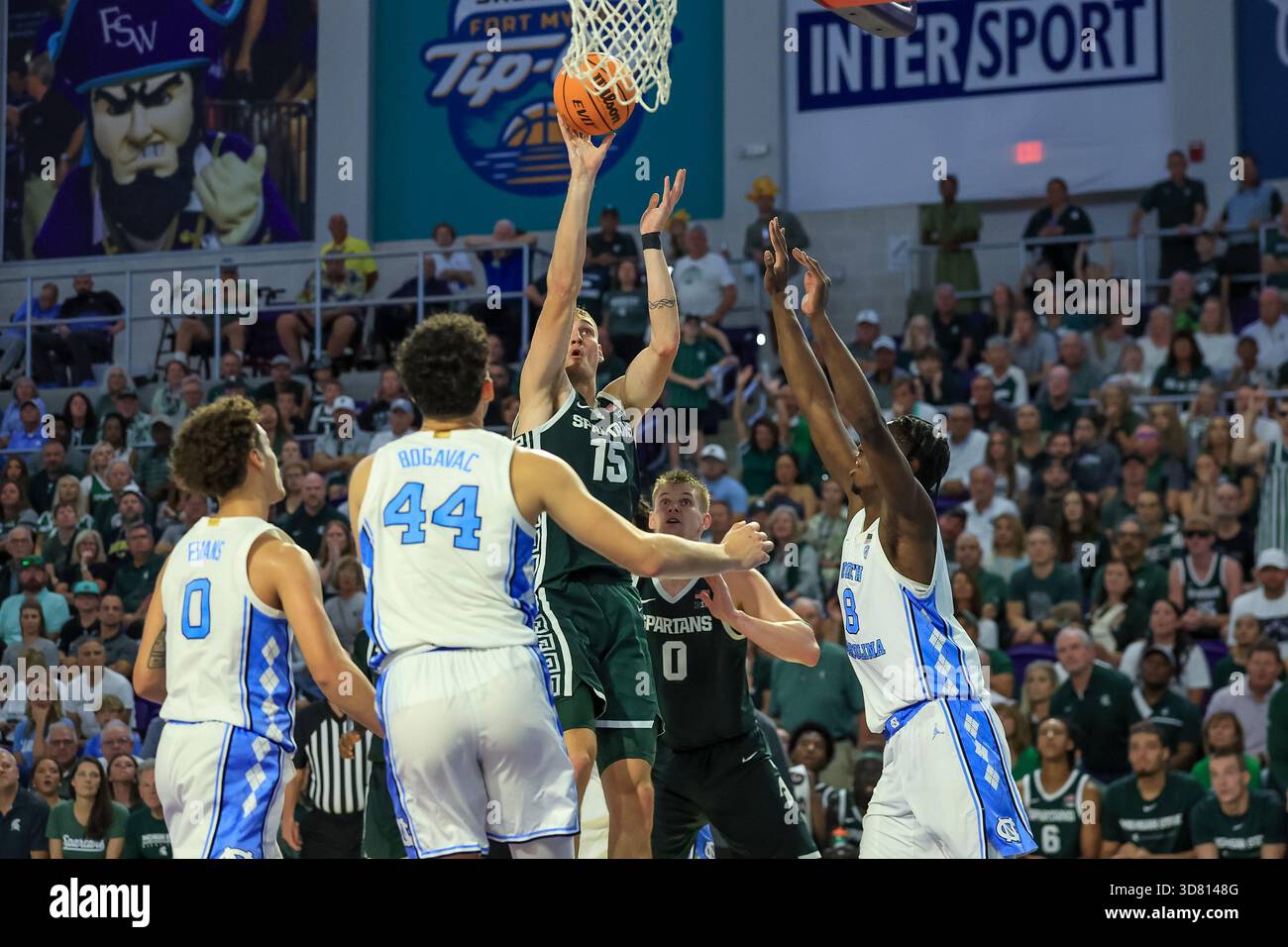 Michigan State center Carson Cooper (15) shoots to score against North ...
