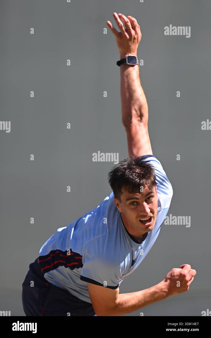 Australian cricket captain Pat Cummins bowling during a NSW Blues net ...
