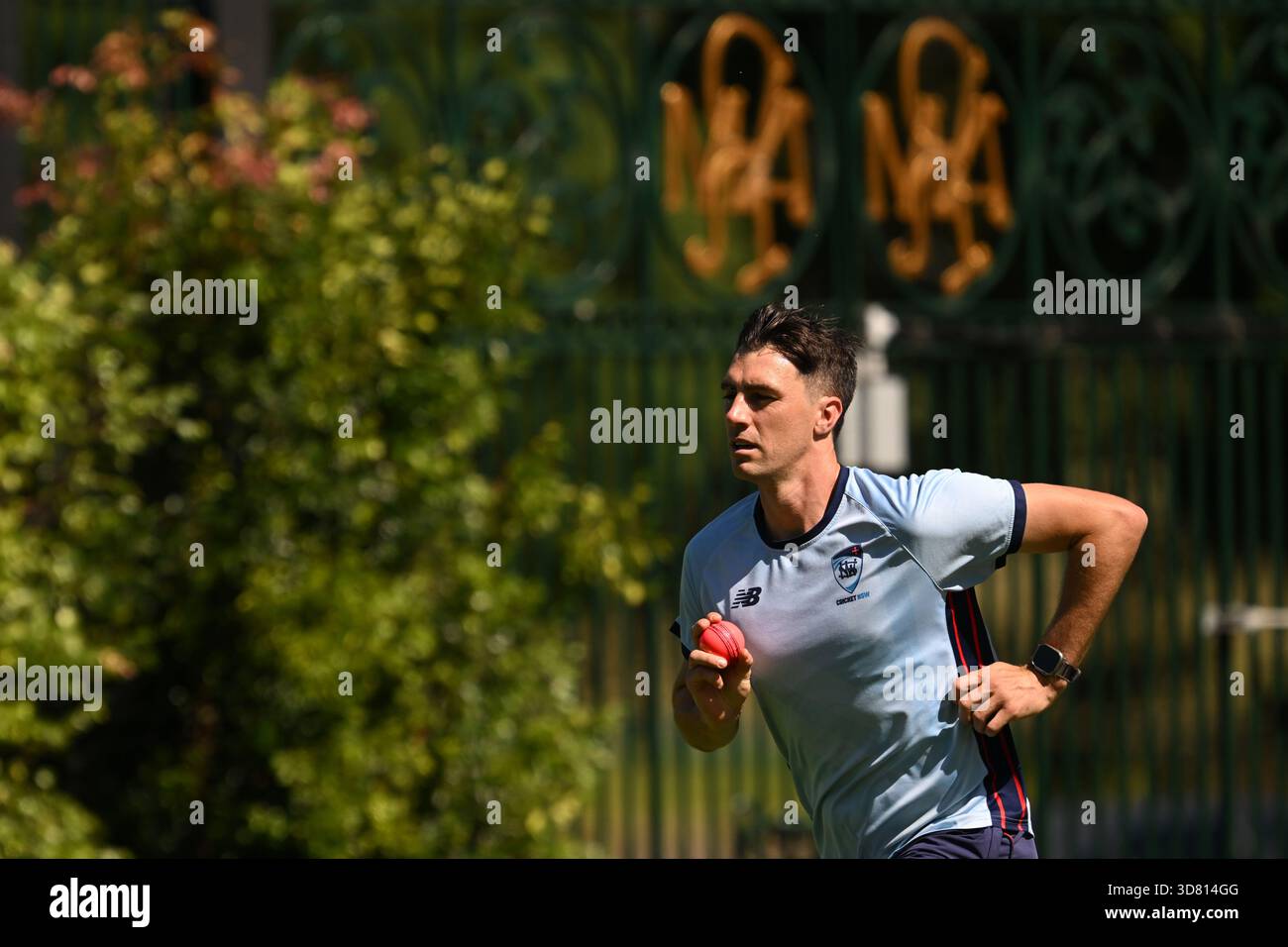 Australian cricket captain Pat Cummins bowling during a NSW Blues net ...