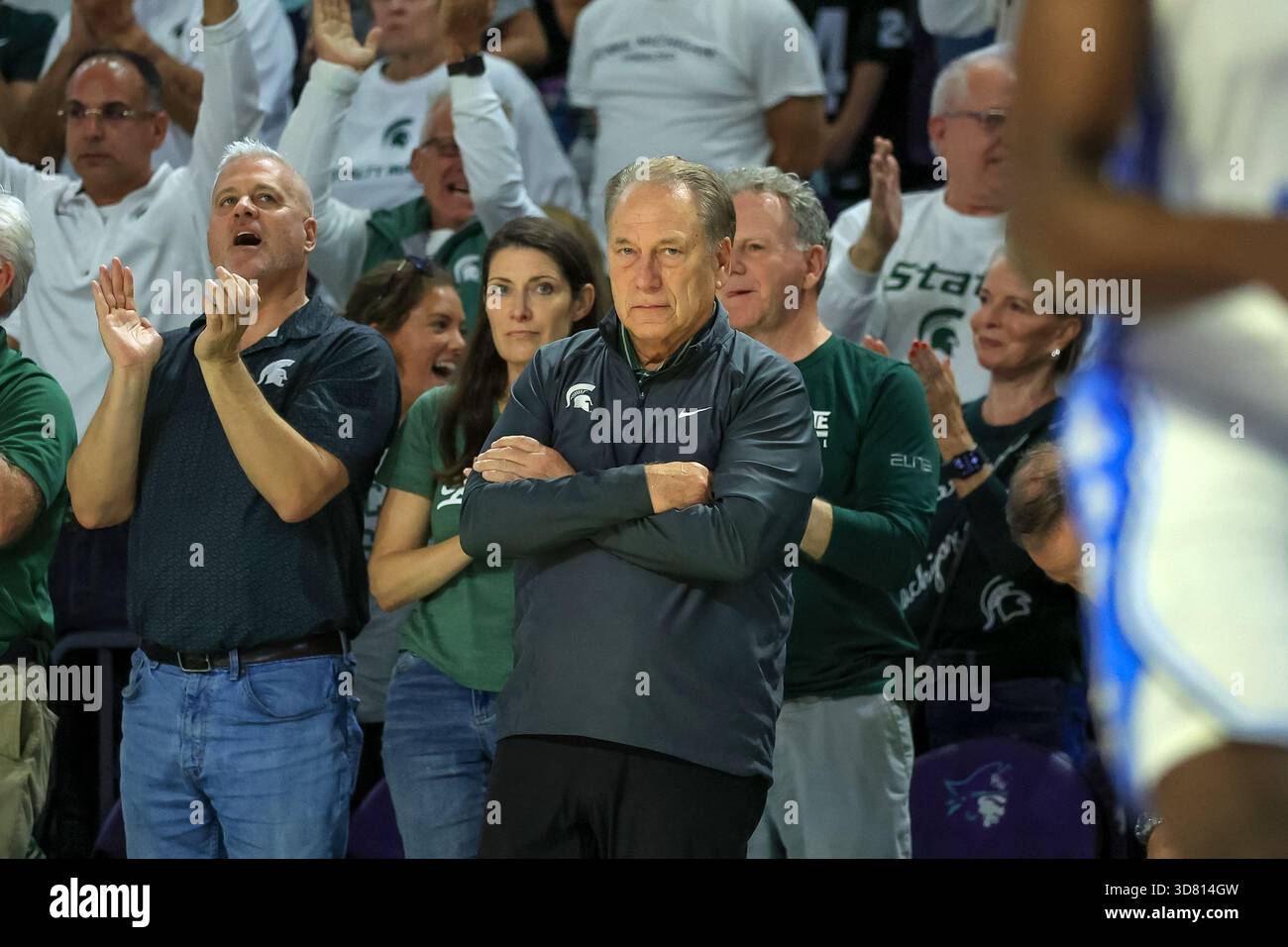 Michigan State head coach Tom Izzo, center, watches his team play ...