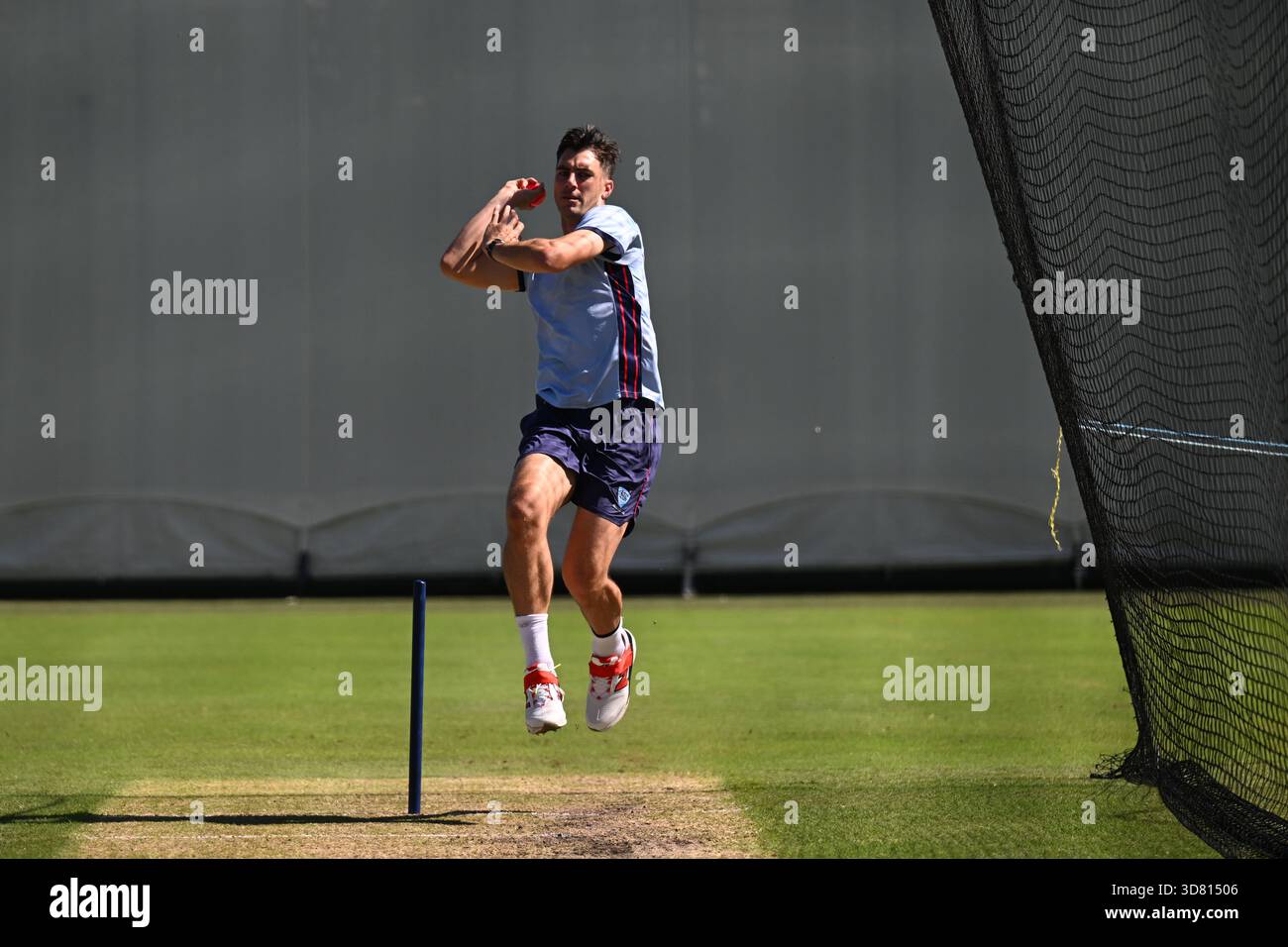 Australian cricket captain Pat Cummins bowling during a NSW Blues net ...